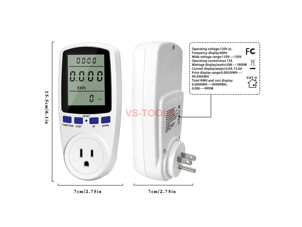 Power Meter Electricity Usage Monitor Watt Voltage Amps Cost ...